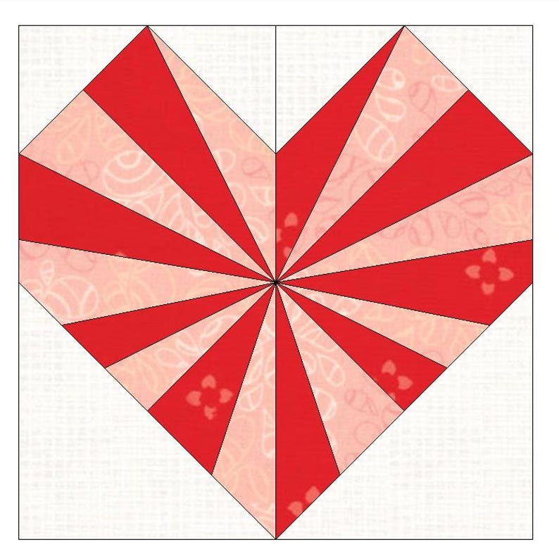 FPP Sewing Pattern - Heart Burst, Valentines Heart, Quilt Block Pattern ...