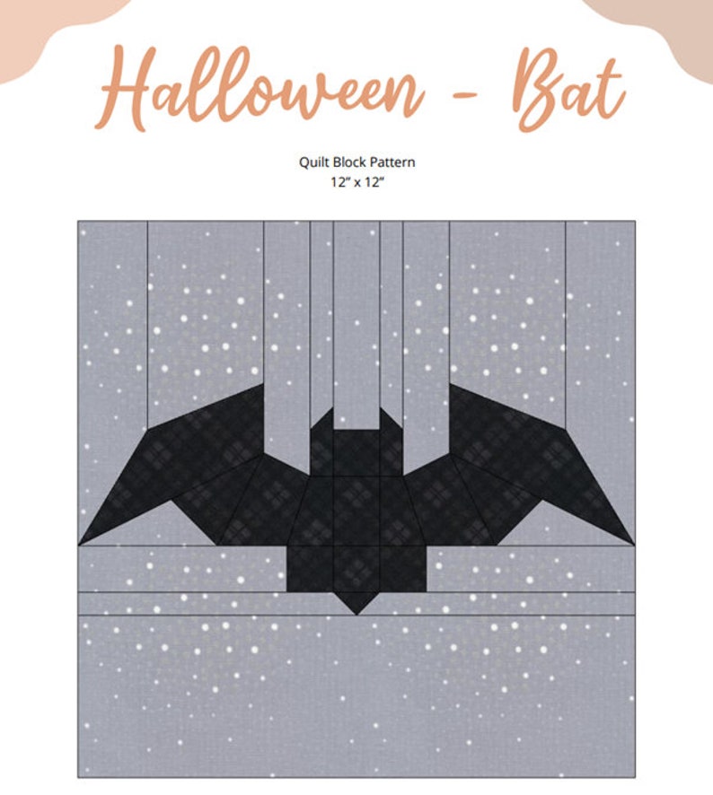Halloween Bat Quilt Block Sewing Pattern - PDF, Pattern Download, Quilt ...