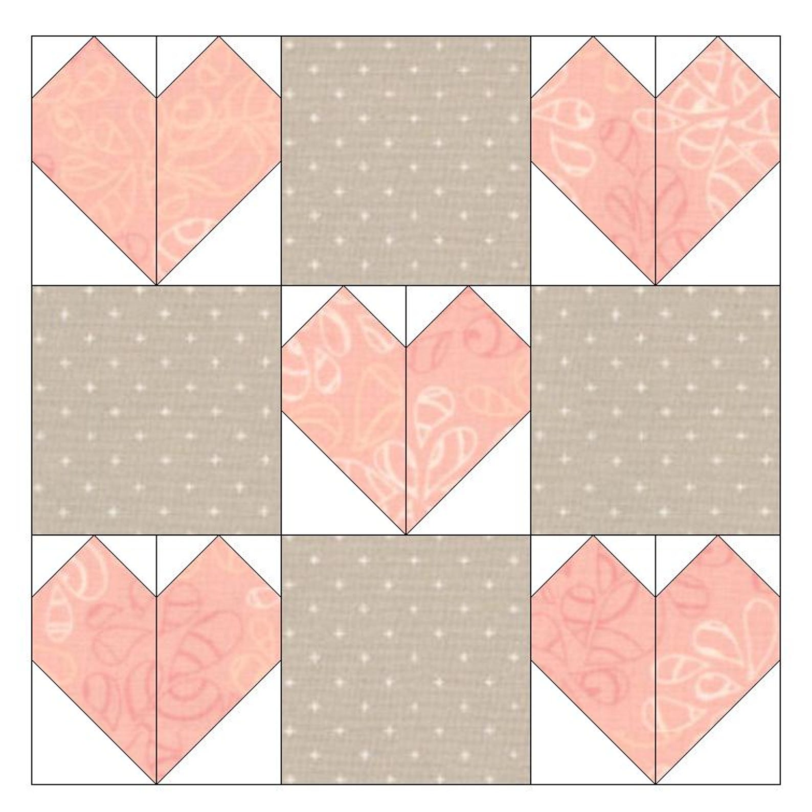 FPP Sewing Pattern - Valentine's Hearts, Hearts, Quilt Block Pattern ...