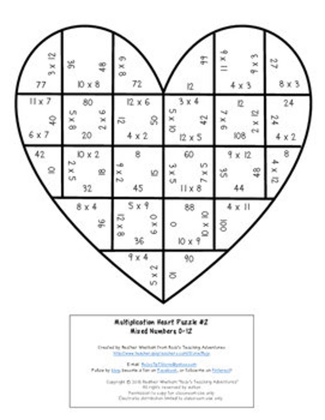 MULTIPLICATION Valentine's Day Math Puzzles - Use for Centers, Review ...