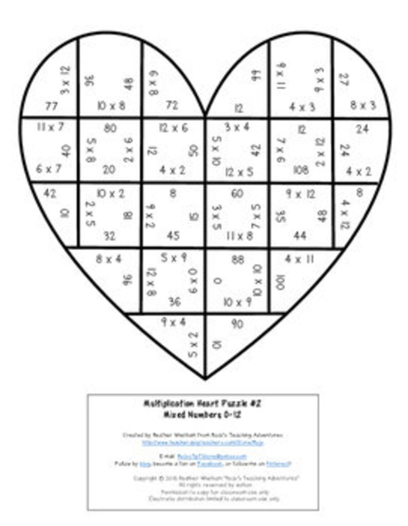 MULTIPLICATION Valentine's Day Math Puzzles - Use for Centers, Review ...