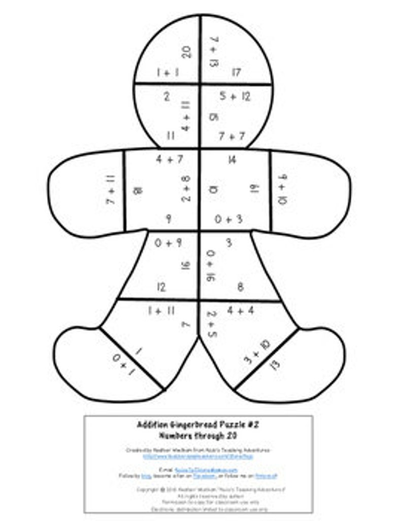 ADDITION Gingerbread Puzzles - Use for December Christmas Review ...