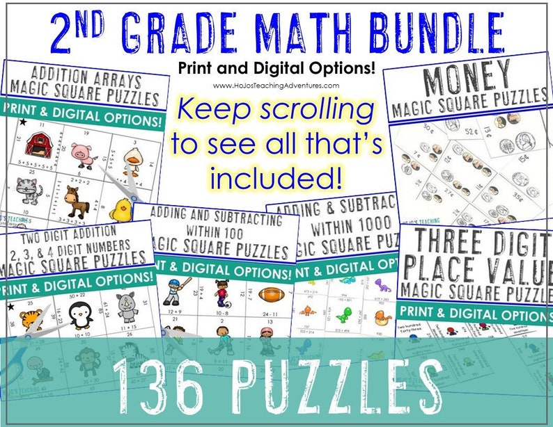 2nd Grade Math Puzzle BUNDLE - Centers, Stations, Practice, Partner ...