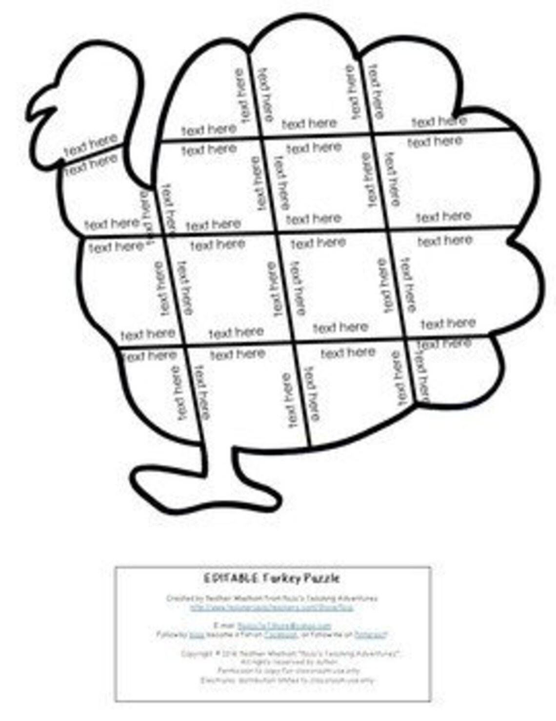 EDITABLE Turkey Puzzle - Great Thanksgiving Learning - Math, Literacy ...