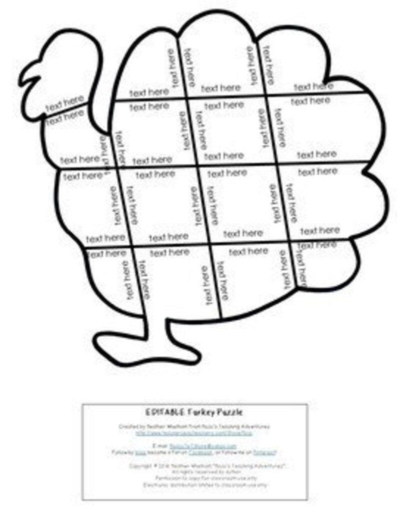 EDITABLE Turkey Puzzle Great Thanksgiving Learning Math, Literacy, and ...