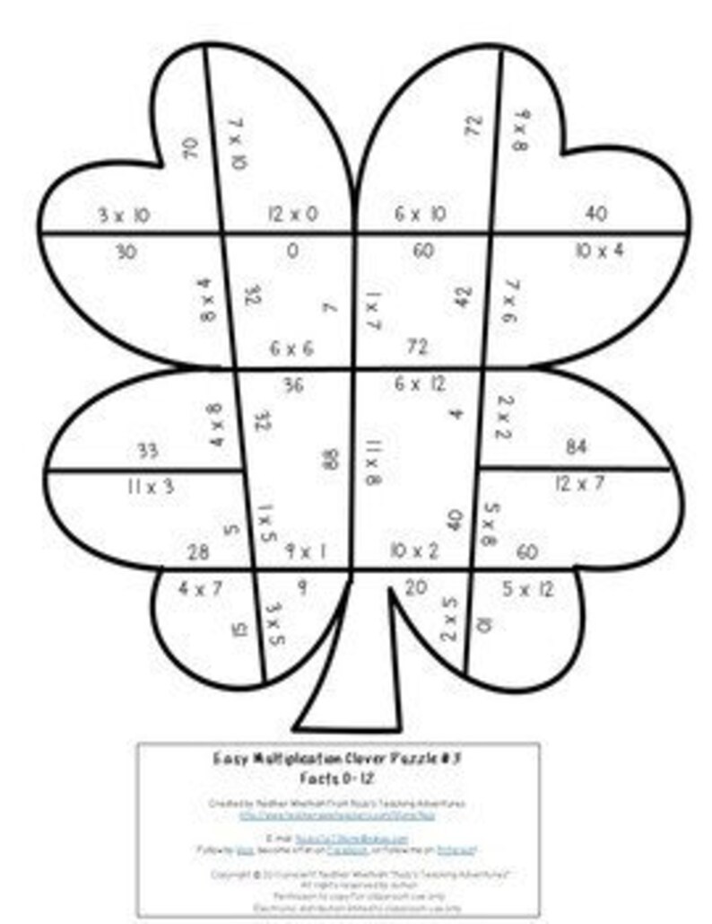 MULTIPLICATION St. Patrick's Day Puzzles - Use for Games, Review ...