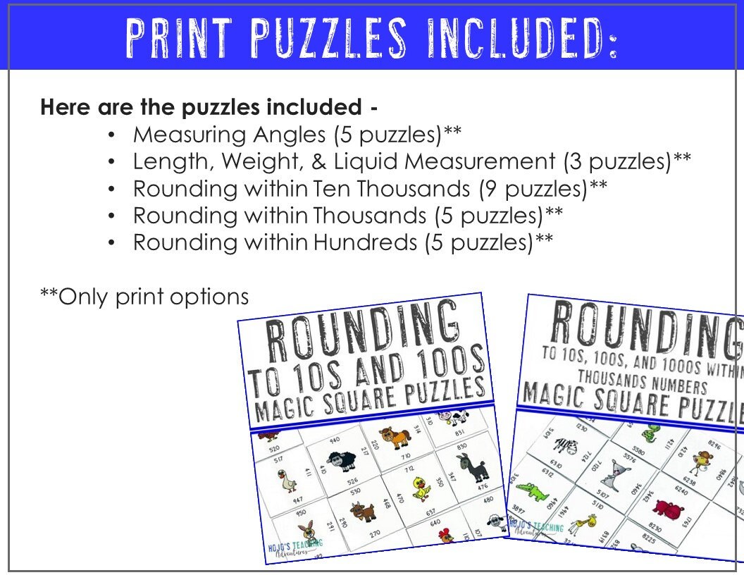 4th Grade Math Puzzle BUNDLE - Centers, Stations, Review, Practice ...