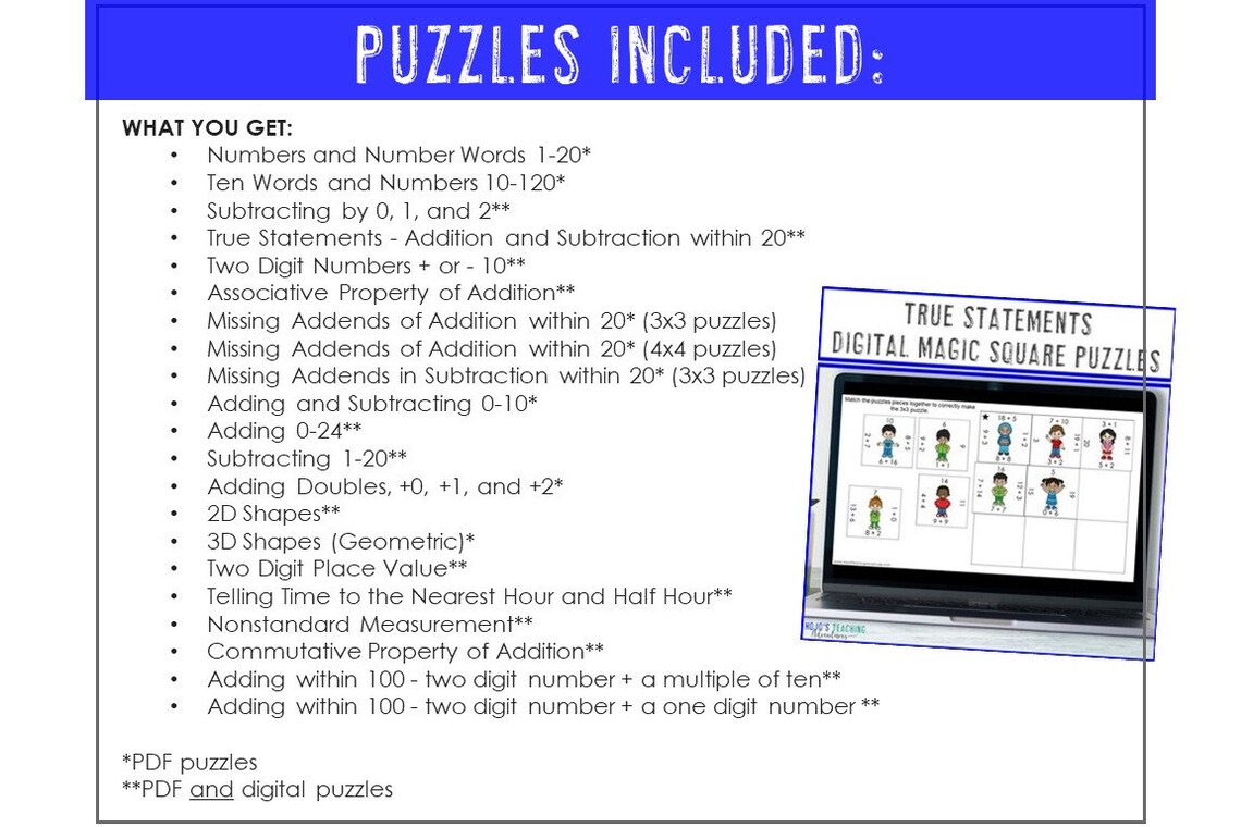 1st Grade Math Puzzle BUNDLE - Centers, Stations, Review, Practice ...
