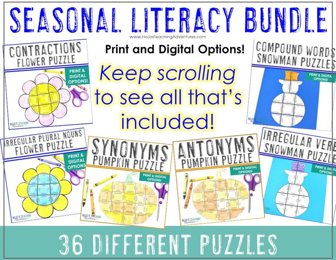 Seasonal Literacy Puzzles: ELA Centers, Grades 2-5 (digital Download ...