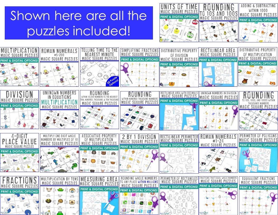 3rd Grade Math Puzzle BUNDLE - Centers, Stations, Review, Practice ...