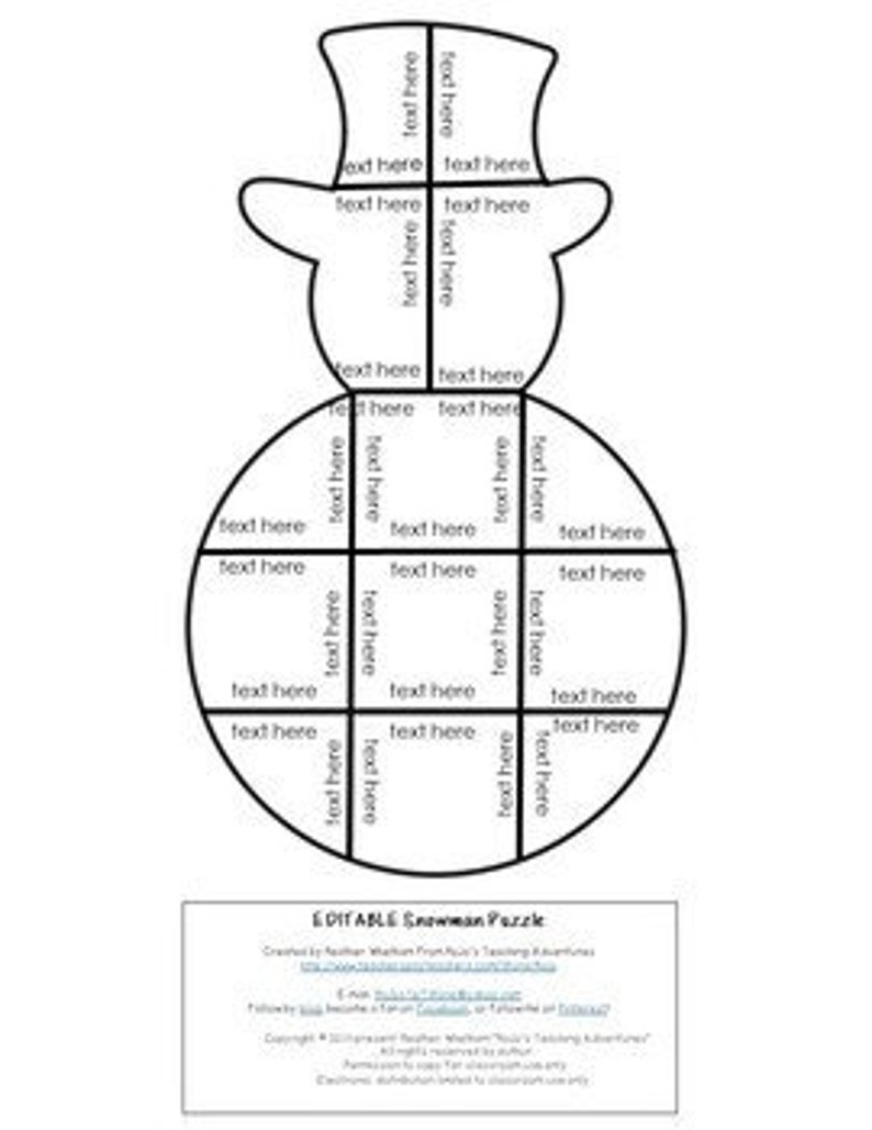 EDITABLE Snowman Puzzle - Great Christmas or Winter Learning - Math ...