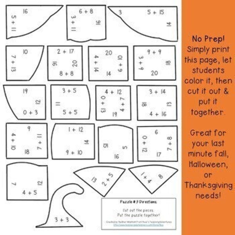 ADDITION Pumpkin Puzzles - Use for Fall, Autumn, Halloween, or ...