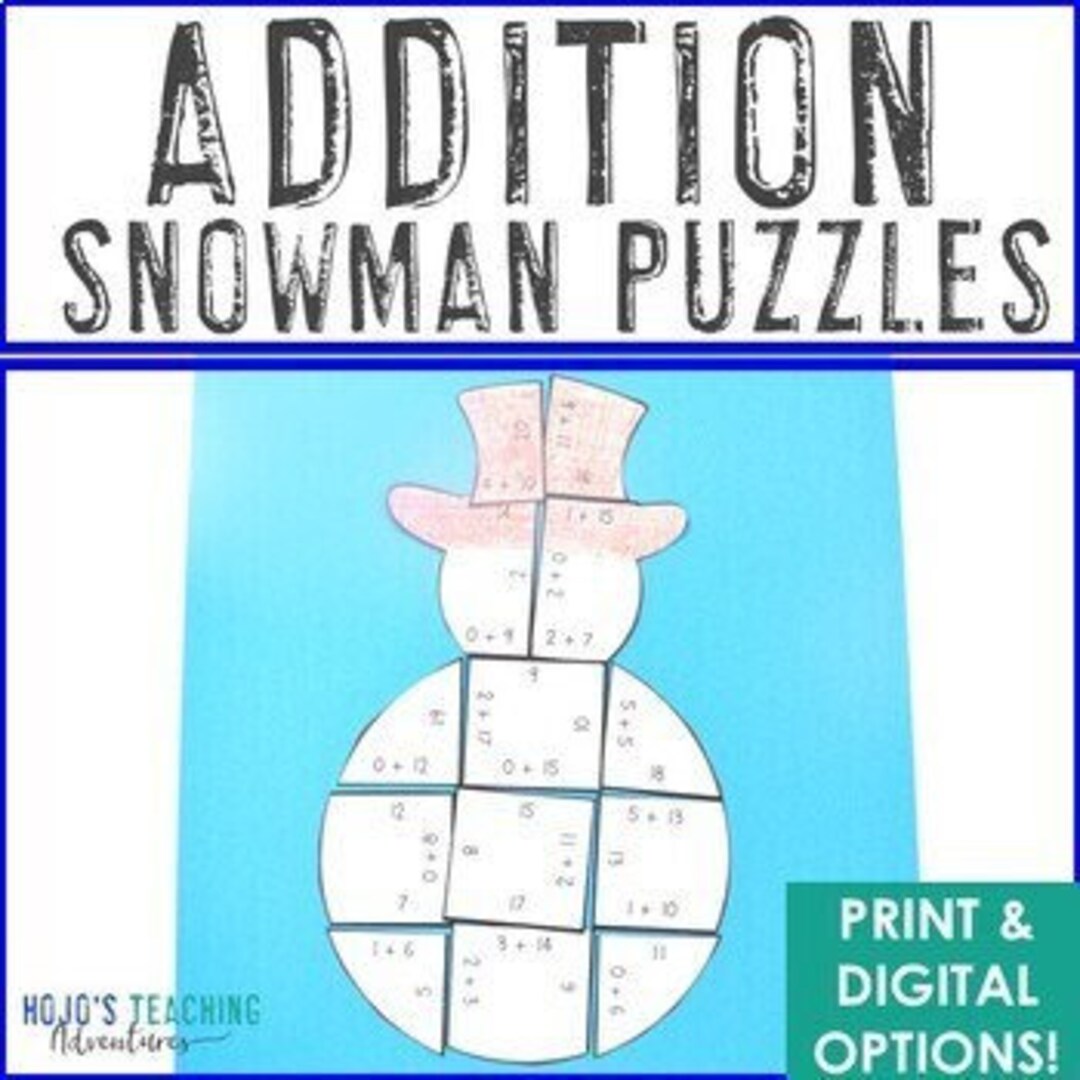 ADDITION Snowmen Puzzles - Use for December or January Review ...