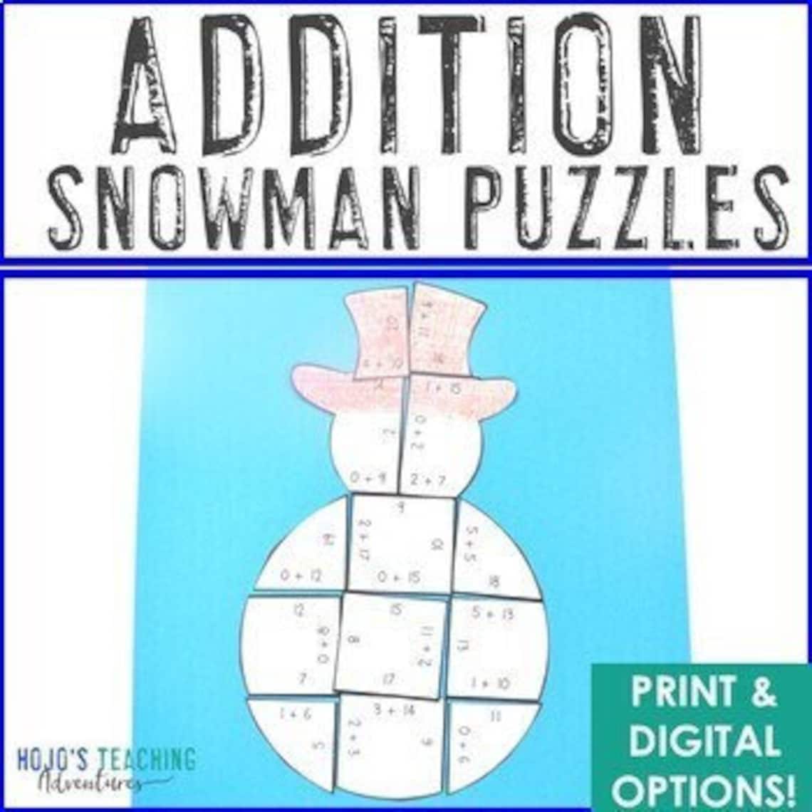 ADDITION Snowmen Puzzles - Use for December or January Review ...