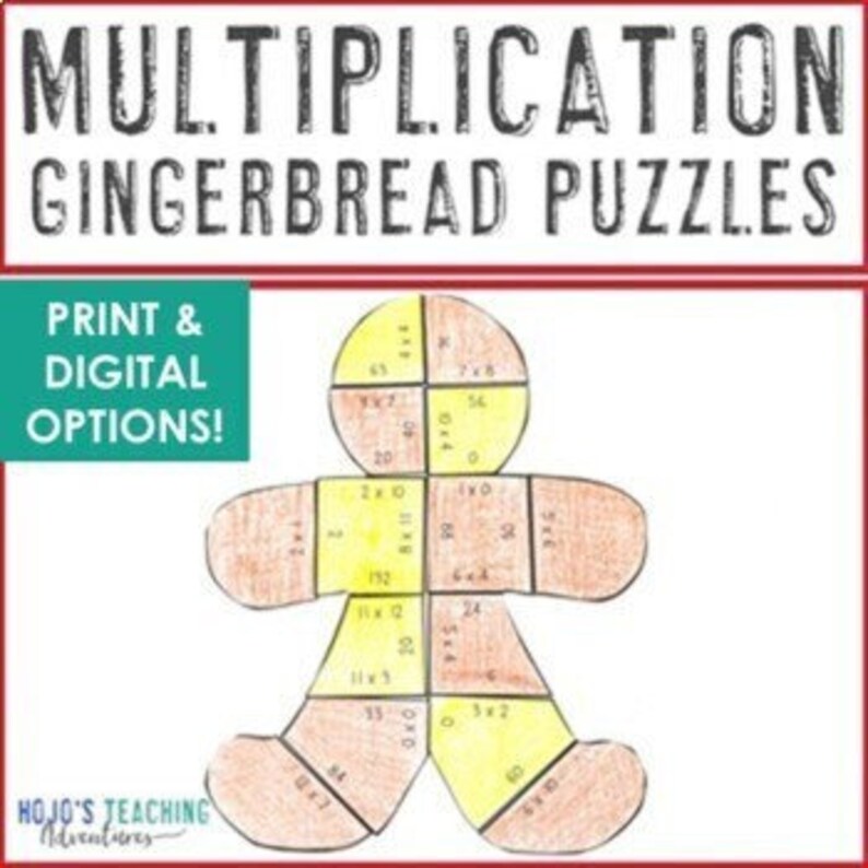 MULTIPLICATION Gingerbread Puzzles - Use for December Christmas Games ...