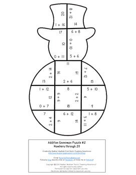 ADDITION Snowmen Puzzles - Use for December or January Review ...