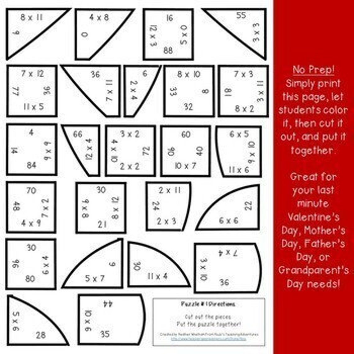 MULTIPLICATION Valentine's Day Math Puzzles - Use for Centers, Review ...