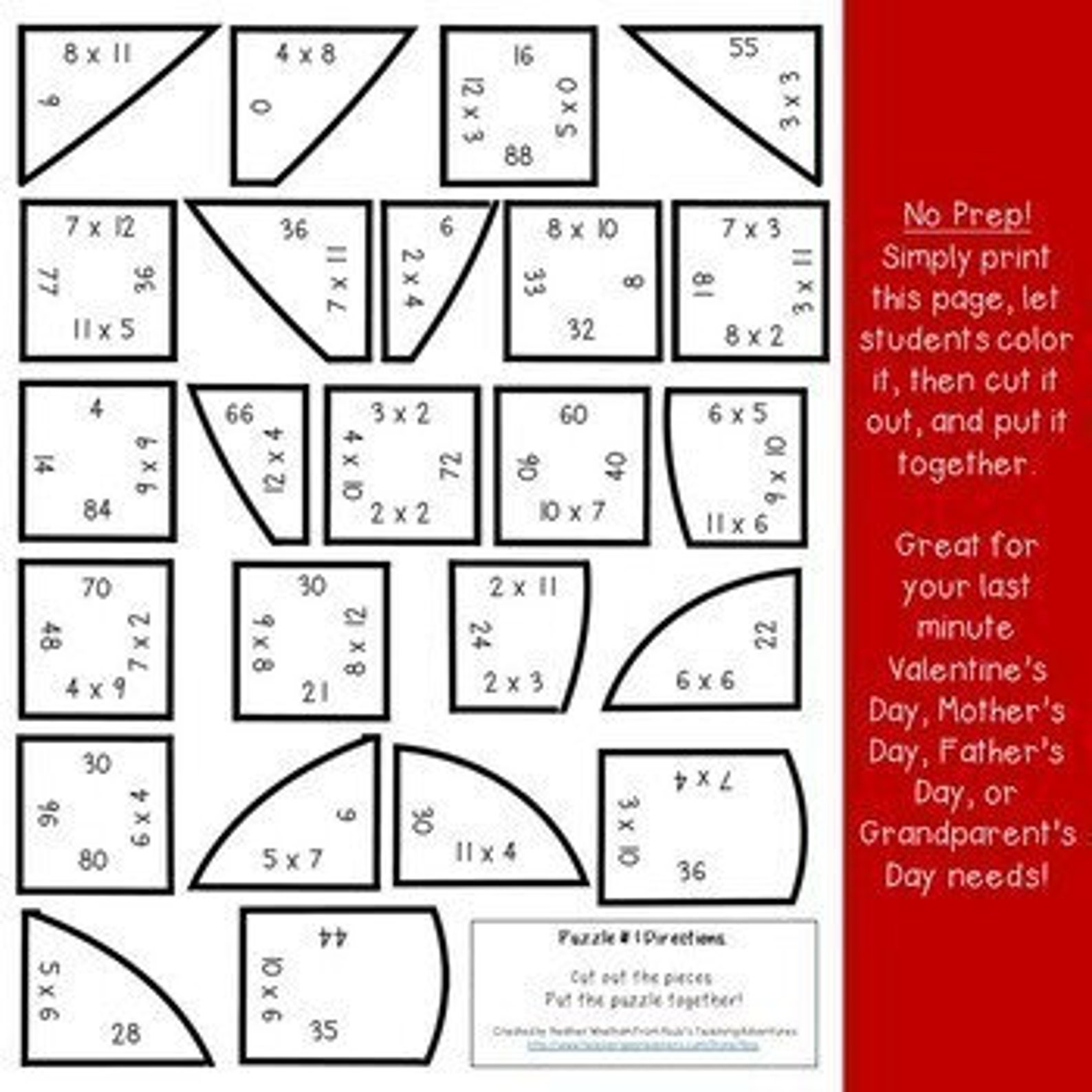 MULTIPLICATION Valentine's Day Math Puzzles - Use for Centers, Review ...