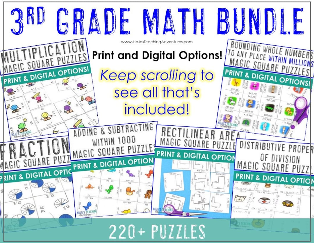 3rd Grade Math Puzzle BUNDLE - Centers, Stations, Review, Practice ...