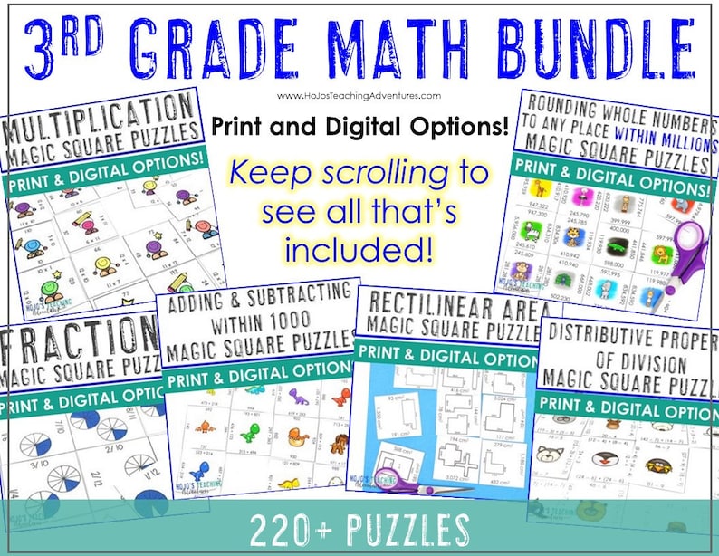 3rd Grade Math Puzzle BUNDLE - Centers, Stations, Review, Practice ...