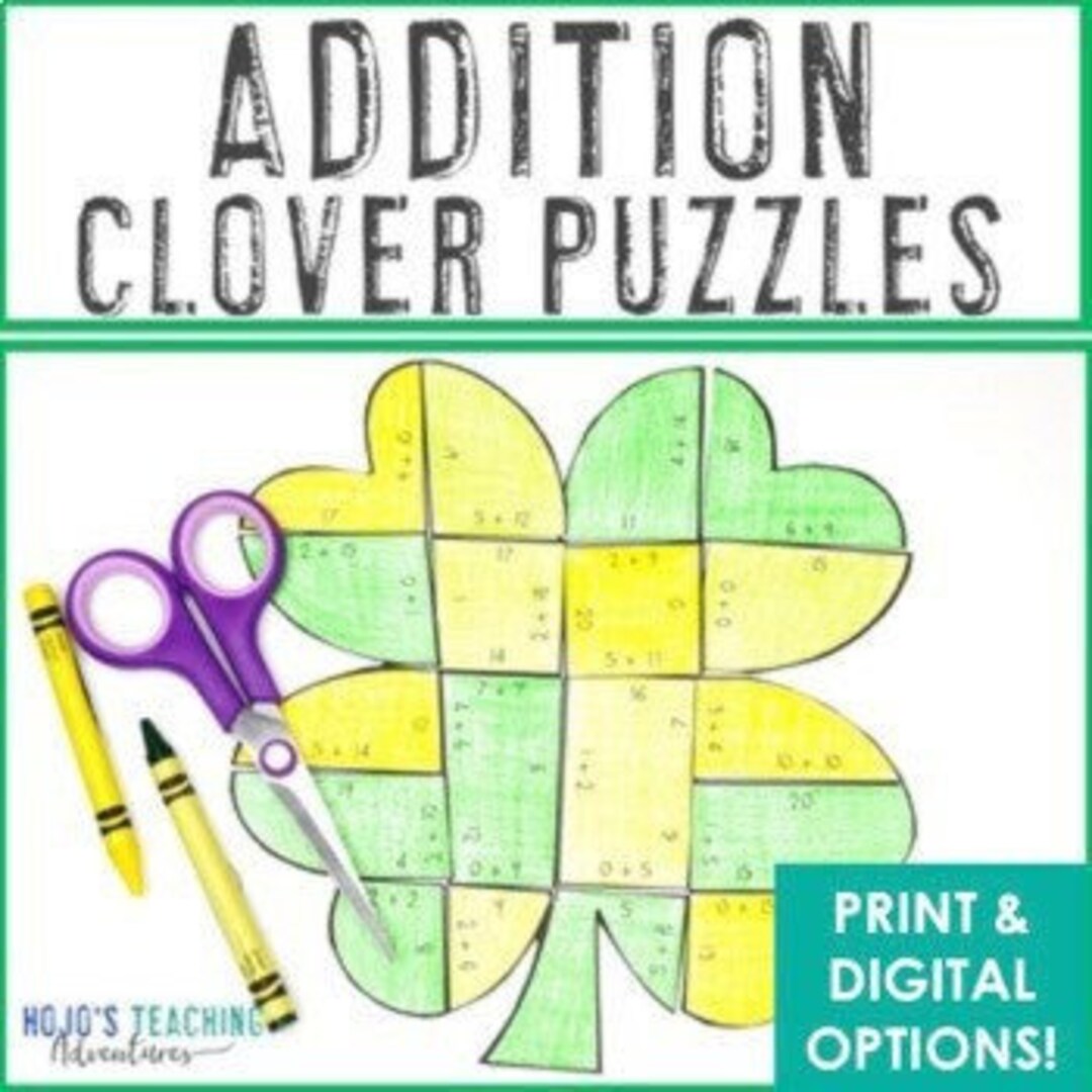 ADDITION St. Patrick's Day Shamrock Puzzles - Clovers Great for Math ...