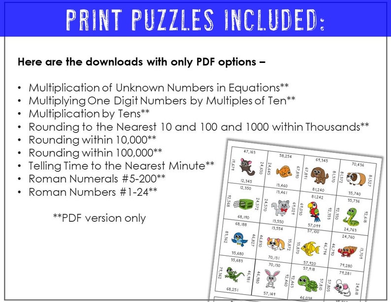 3rd Grade Math Puzzle BUNDLE - Centers, Stations, Review, Practice ...