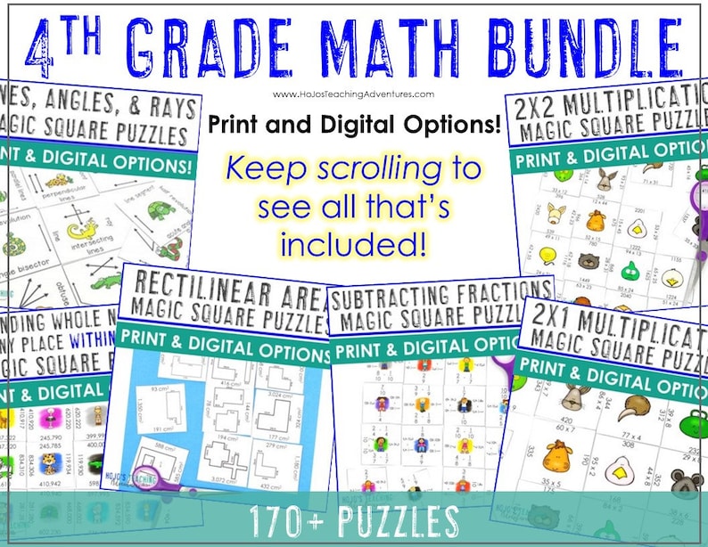 4th Grade Math Puzzle BUNDLE - Centers, Stations, Review, Practice ...