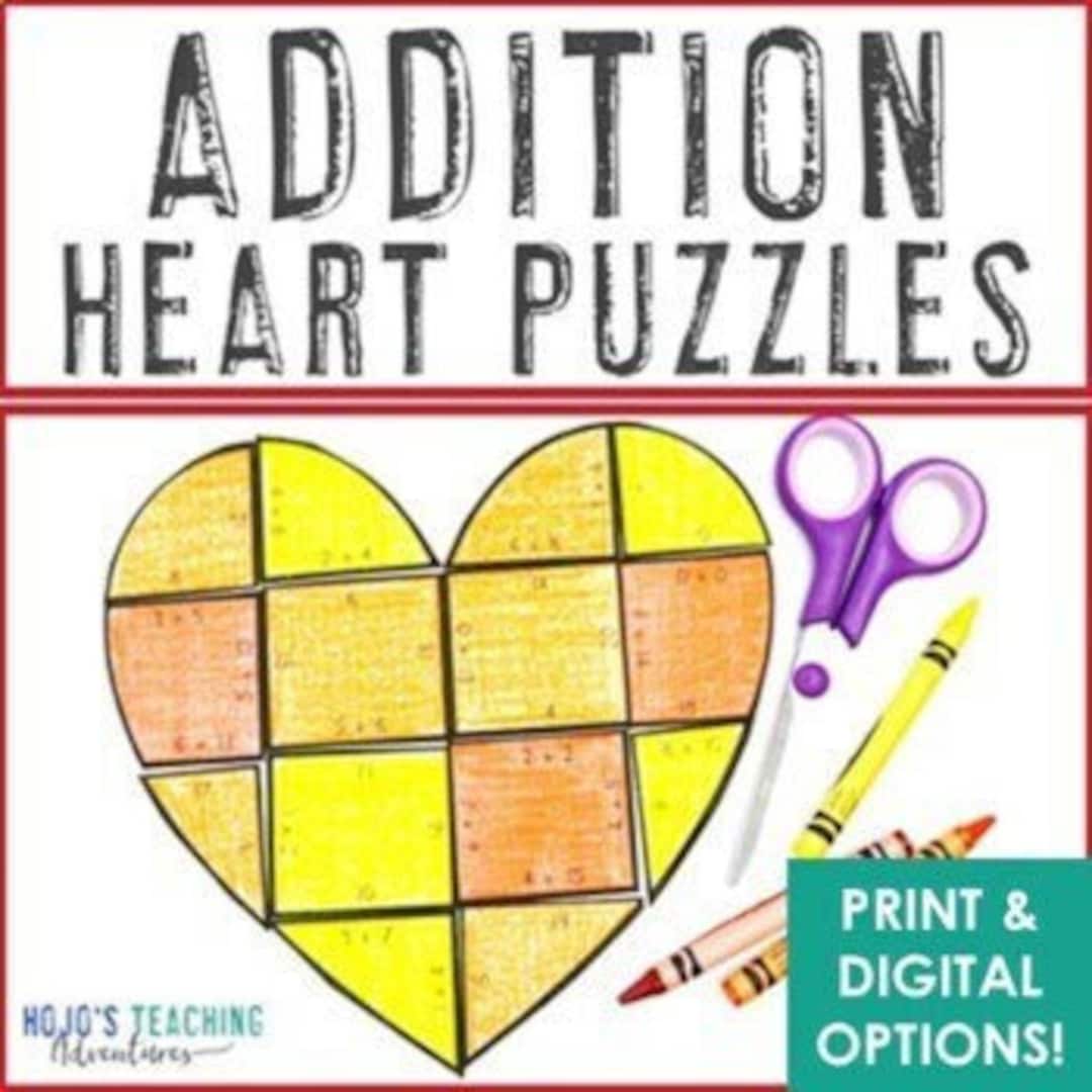 ADDITION Valentine's Day Heart Puzzles - Use for Math Review, Practice ...