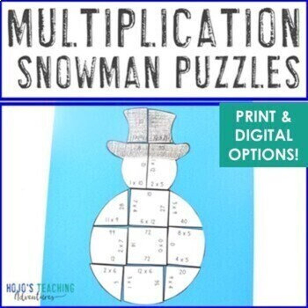 MULTIPLICATION Snowman Puzzles - Use for December January Winter Games ...