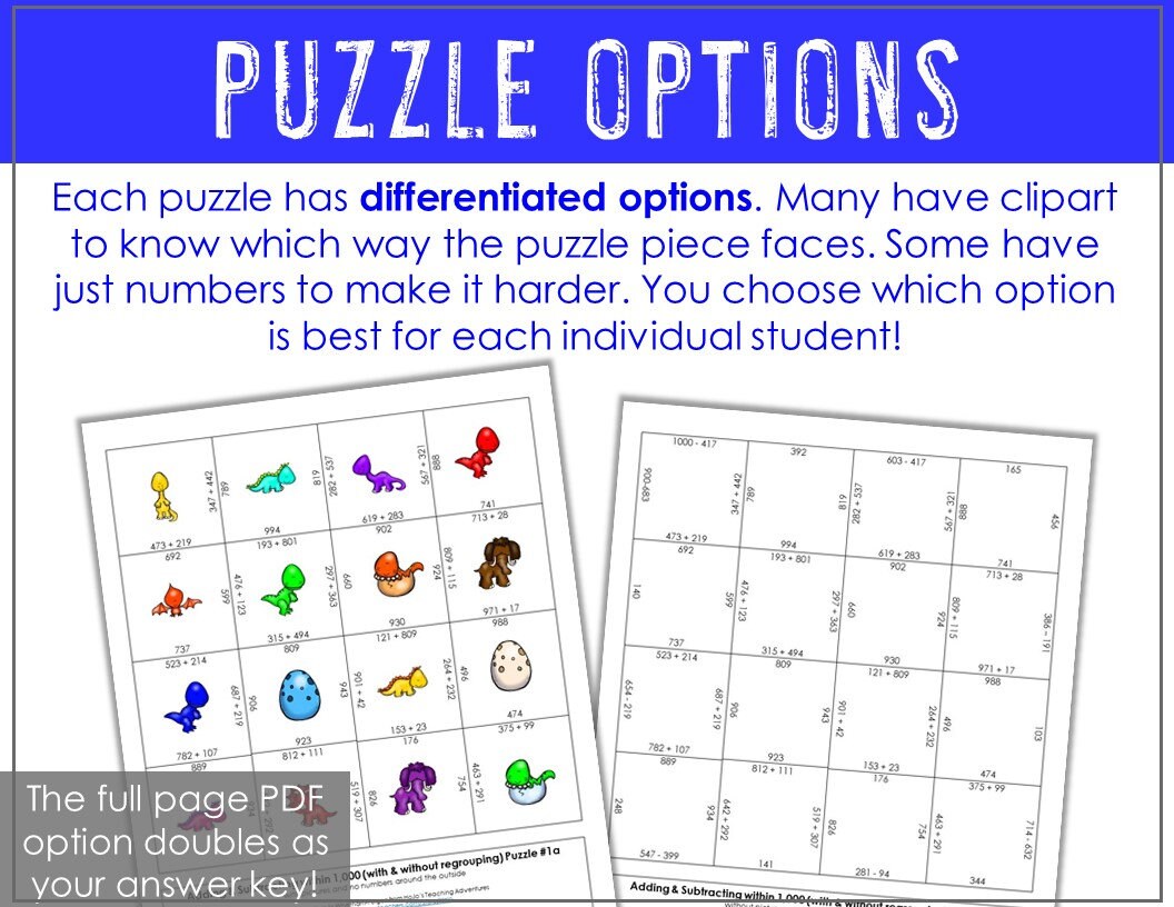 3rd Grade Math Puzzle BUNDLE - Centers, Stations, Review, Practice ...