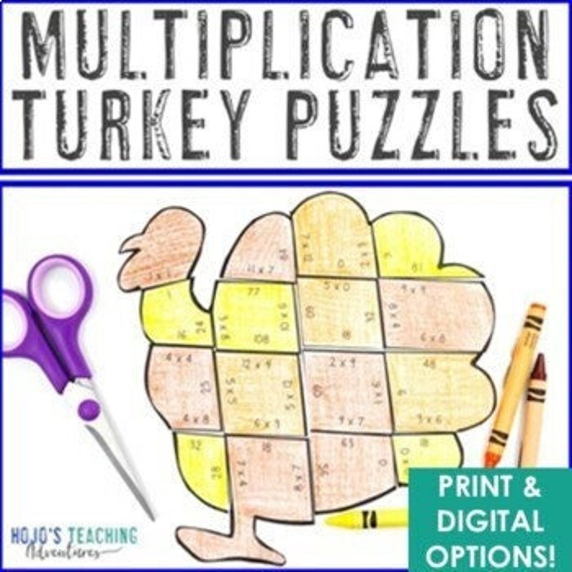 MULTIPLICATION Turkey Puzzles Use for November Thanksgiving - Etsy