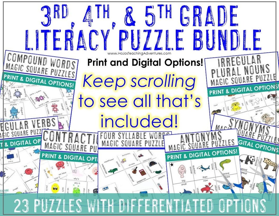 Upper Elementary 3rd 4th 5th Grade Literacy Puzzle BUNDLE - Centers ...