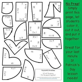 MULTIPLICATION St. Patrick's Day Puzzles - Use for Games, Review ...