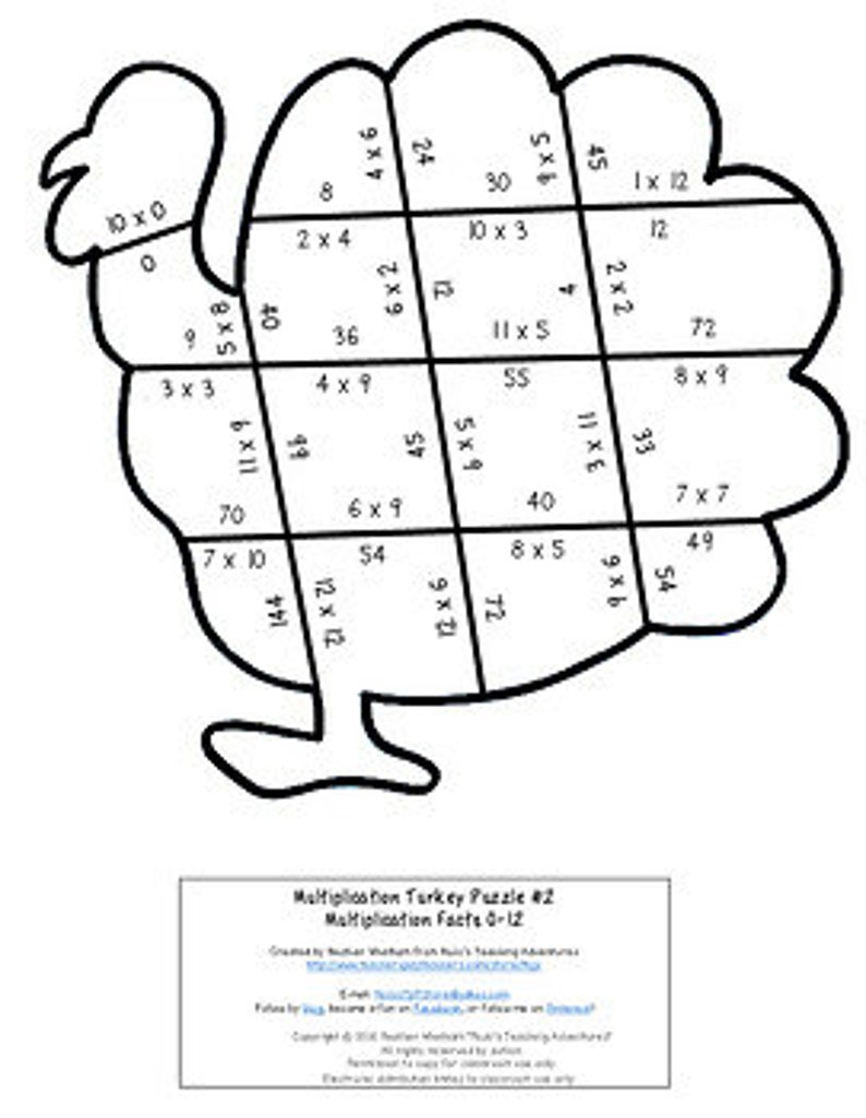 MULTIPLICATION Turkey Puzzles Use for November Thanksgiving - Etsy
