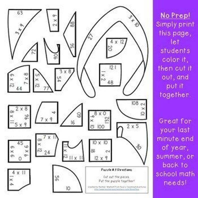 MULTIPLICATION Flip Flop Puzzles - Use for Spring, Summer, or Back to ...
