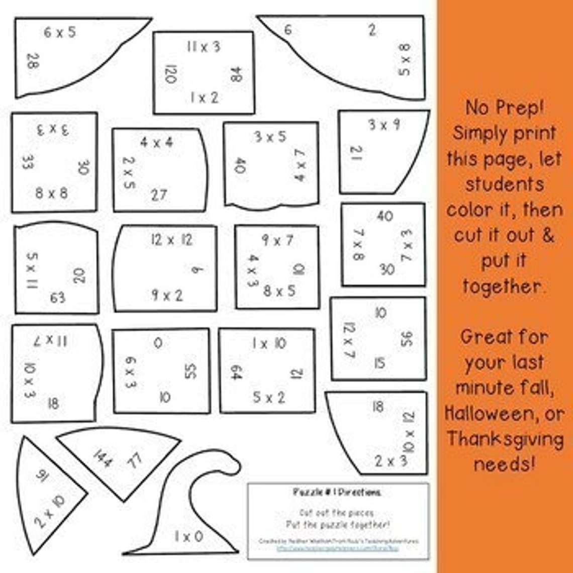 MULTIPLICATION Pumpkin Puzzles: Use for Fall, Halloween, or ...