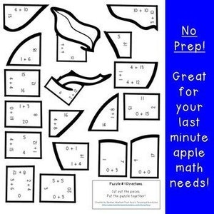 ADDITION Apple Puzzles - Use for Back to School or Fall / Autumn Review ...