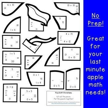 ADDITION Apple Puzzles - Use for Back to School or Fall / Autumn Review ...