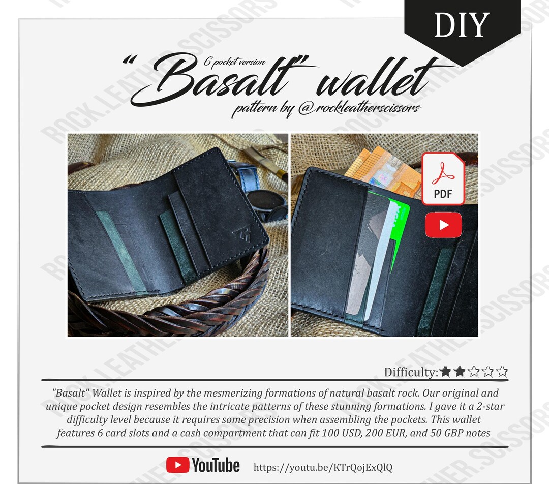 Basalt Bifold Wallet PDF Pattern: Original DIY Leather Wallet Blueprint ...