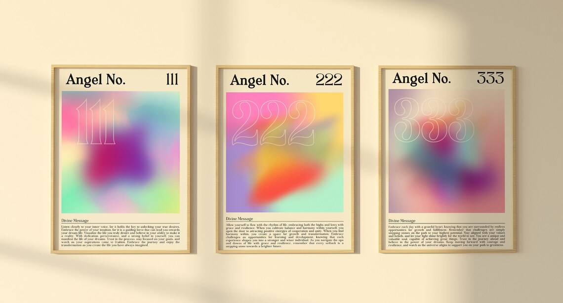 Set of 3 Angel Numbers Poster Aura Poster Set Angel Number Print ...
