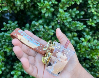 Bears Milk Tea Liquid Keychain, Boba Keychain, Quicksand Keychain ...