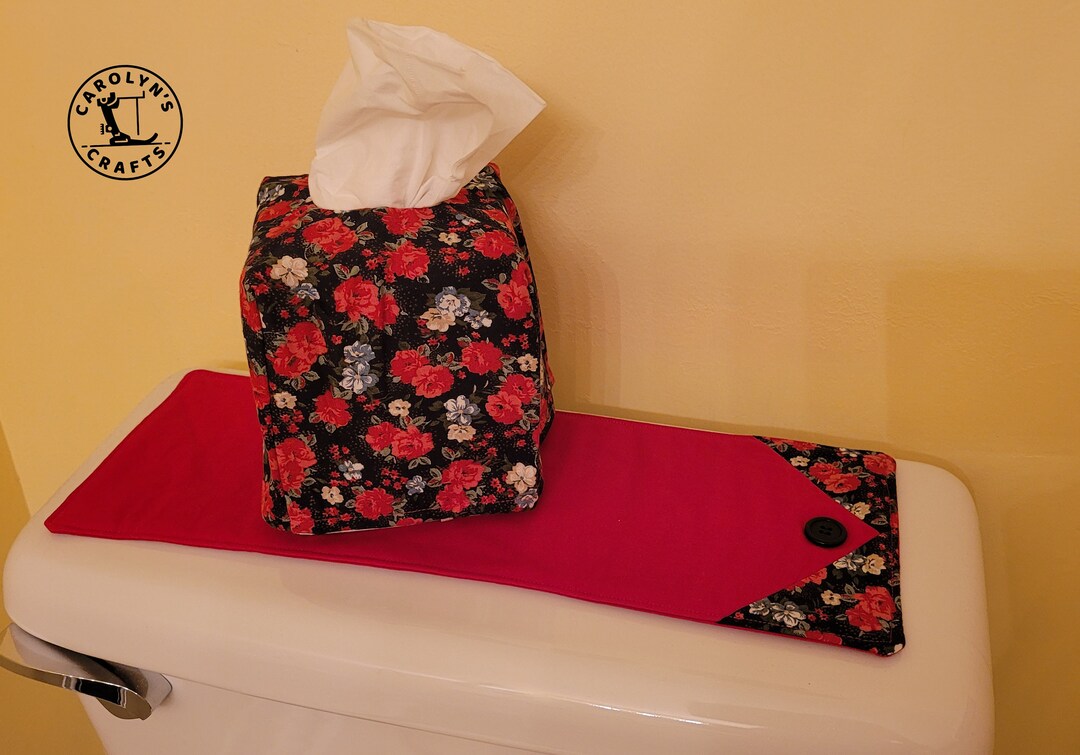 Toilet Tank Runner and Tissue Cover, Mini Runner - Handmade - Red White ...