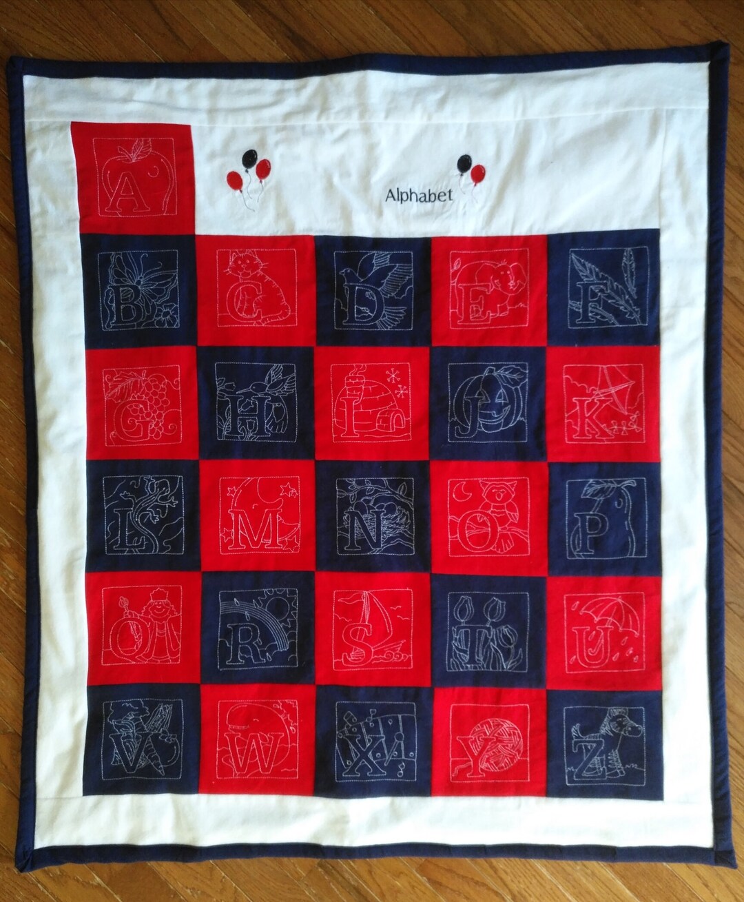 Alphabet Blanket, Alphabet, Baby Blanket, ABC, Red White Blue, Flannel ...
