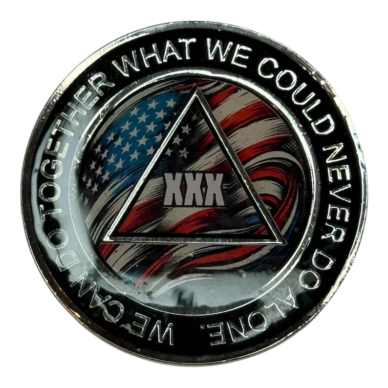 American Flag AA Recovery Medallion: Serenity Prayer Sobriety Token ...