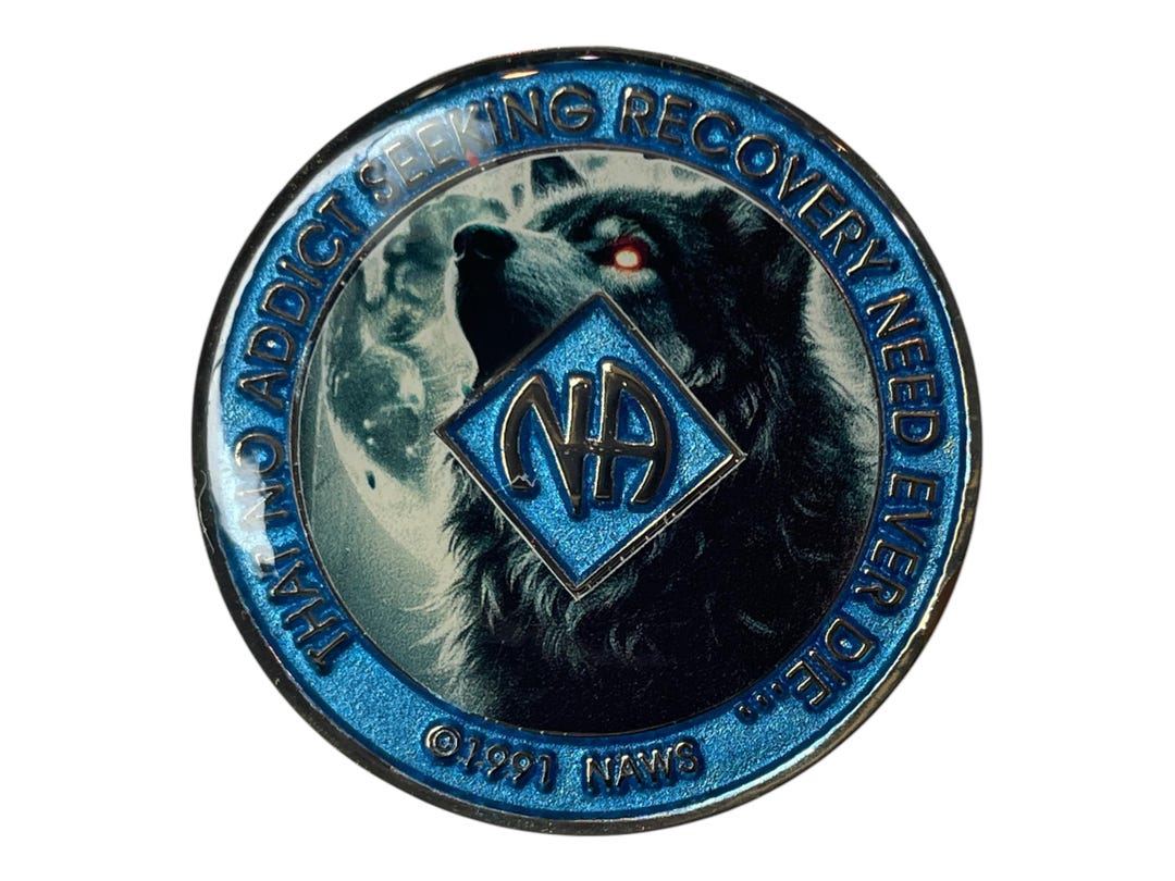 12-step NA Medallion - Bronze Sobriety Chip - Howling Wolf Token - Etsy