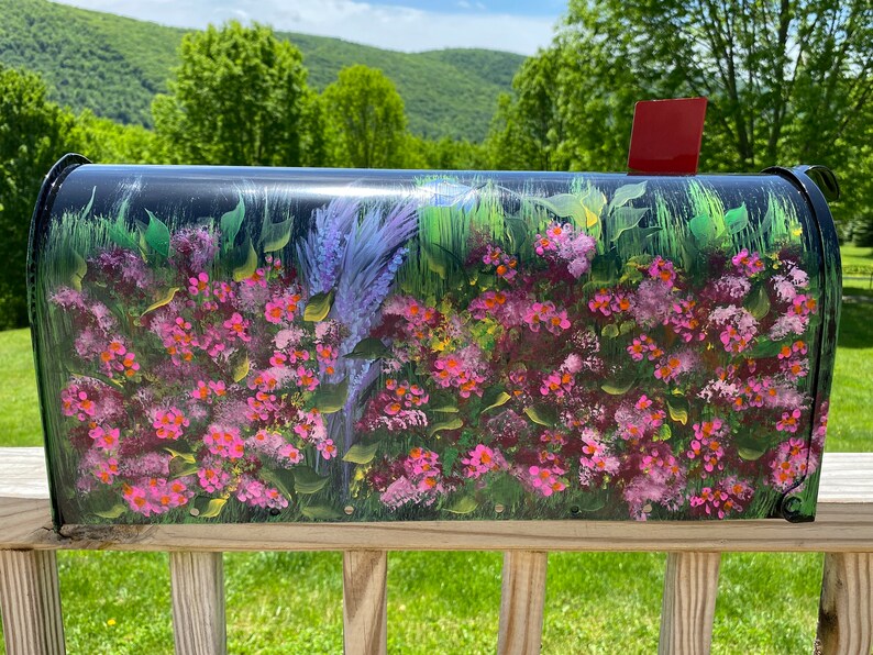 Handpainted Mailbox With Pink and Purple/lavendar Flower Bushes and ...