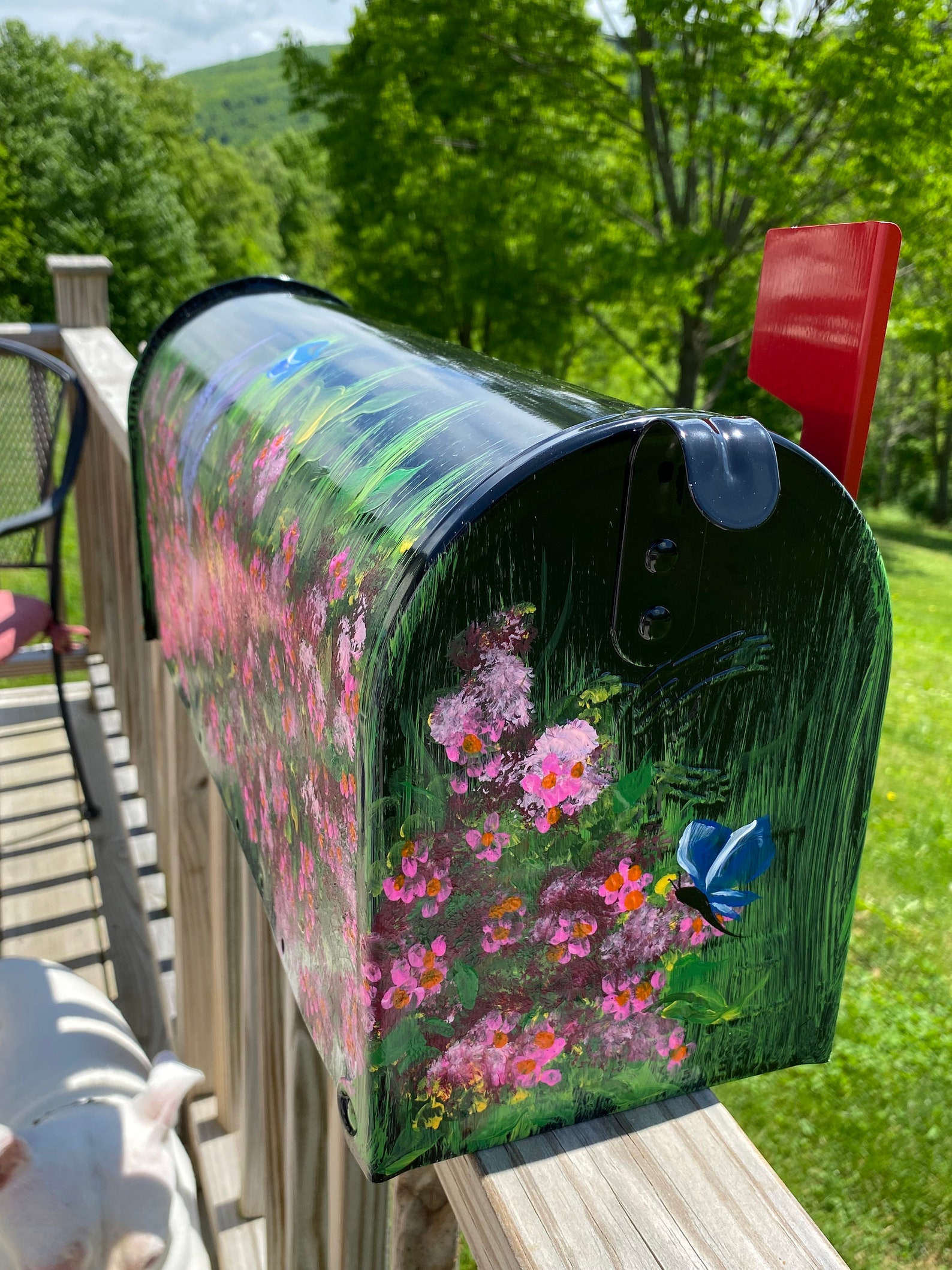 Handpainted Mailbox With Pink and Purple/lavendar Flower Bushes and ...