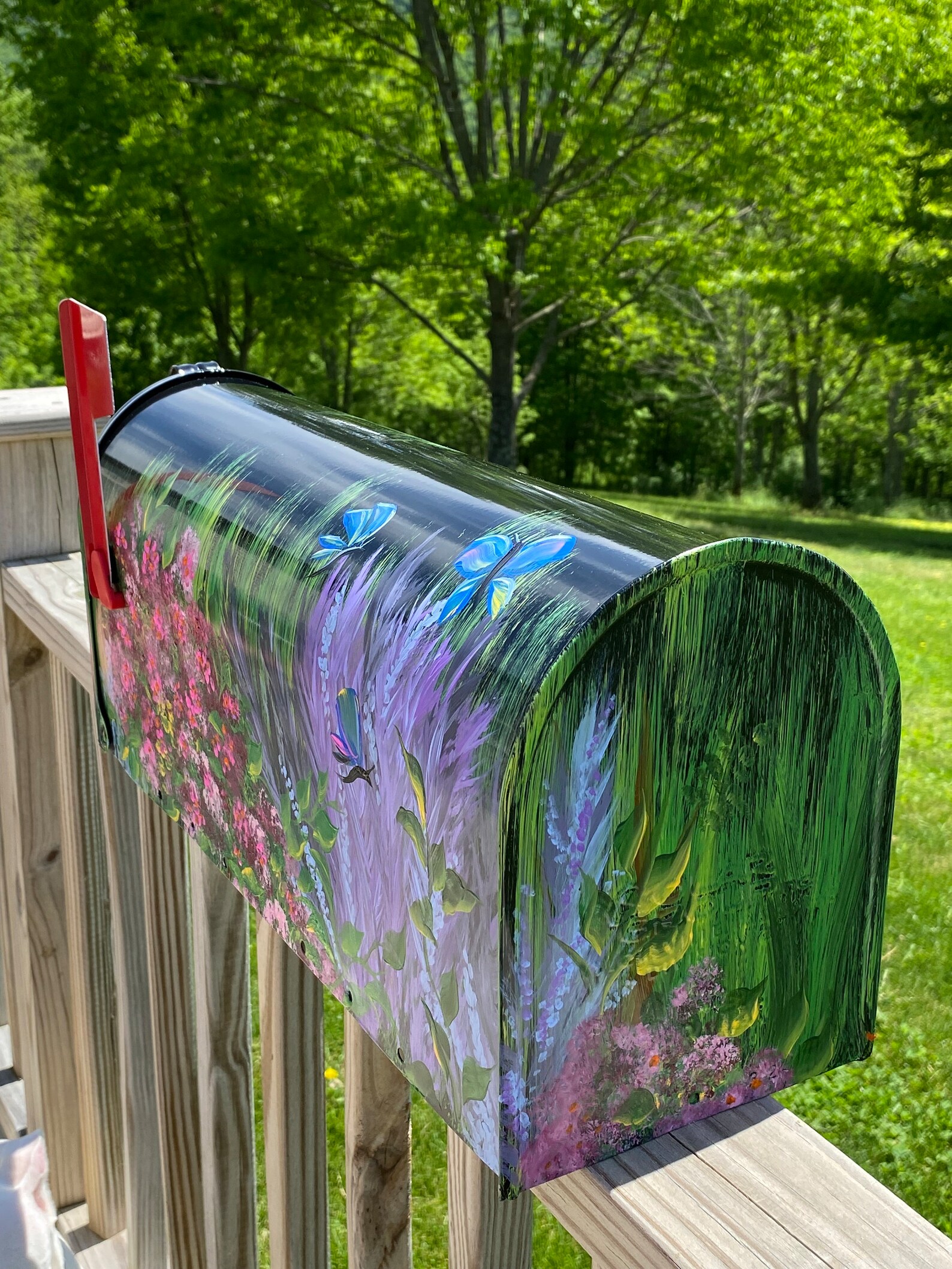 Handpainted Mailbox With Pink and Purple/lavendar Flower Bushes and ...