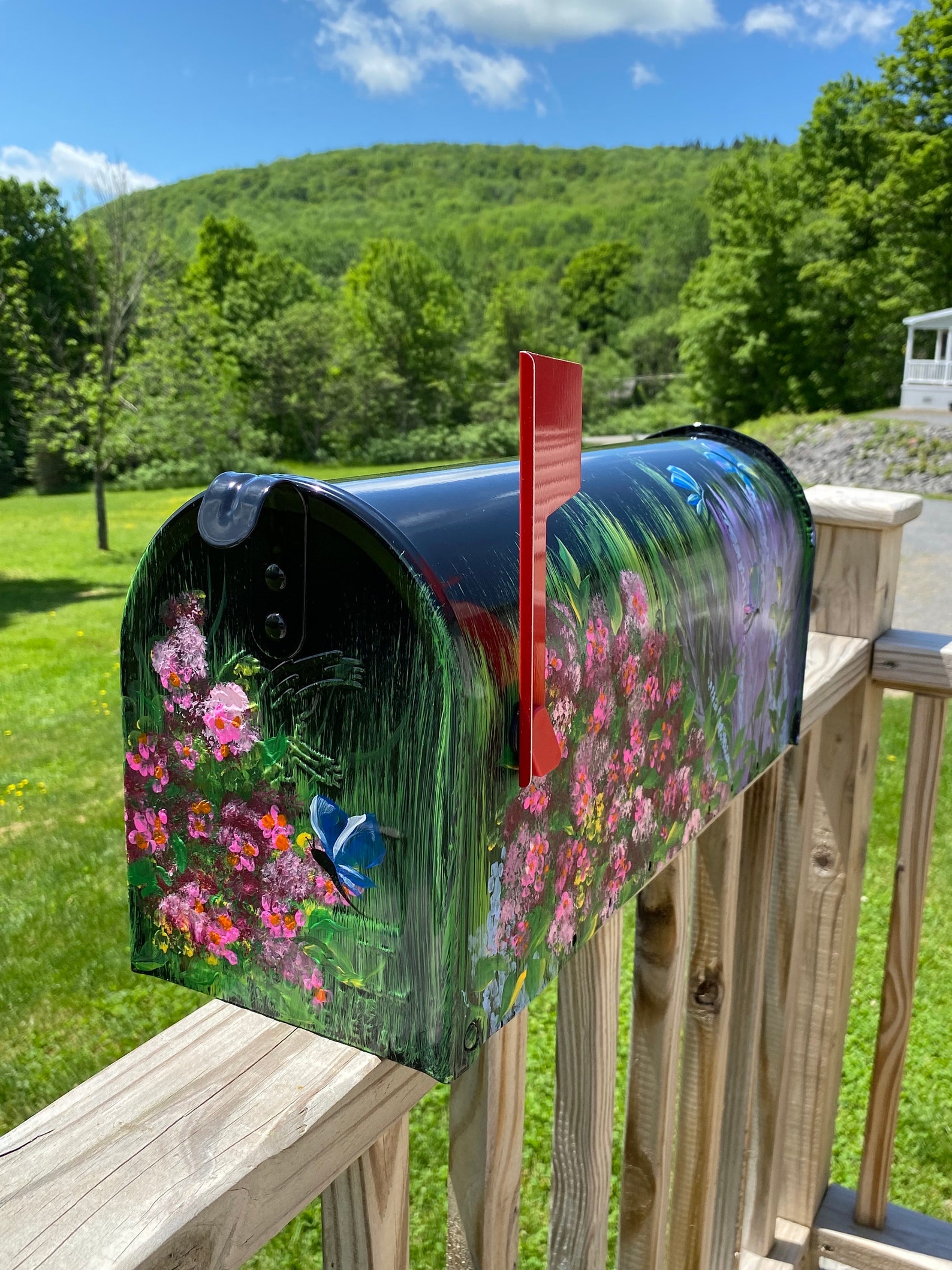 Handpainted Mailbox With Pink and Purple/lavendar Flower Bushes and ...