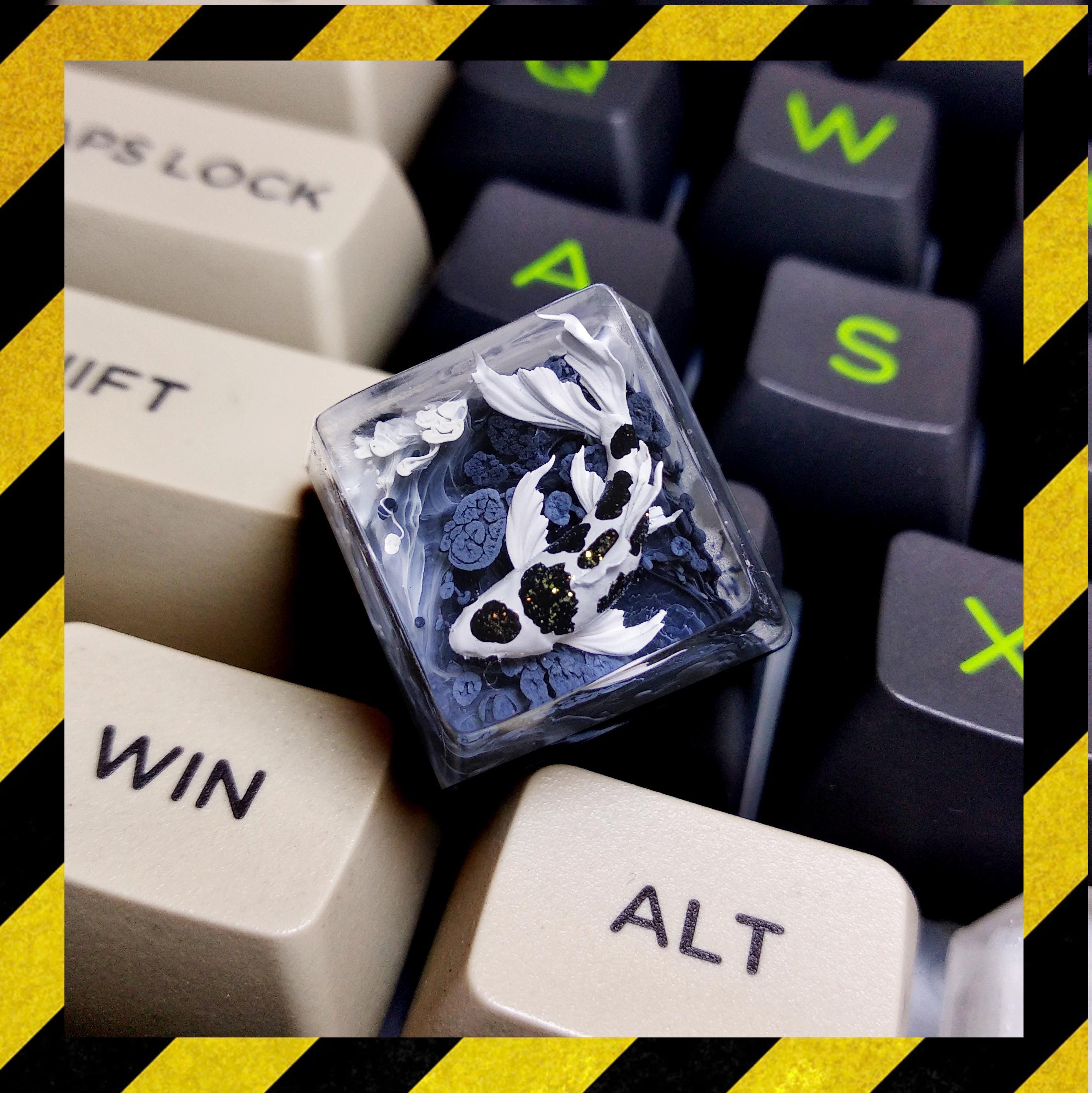 Black White Koi Fish Winding in the Water Keycap, Custom Size Spacebar ...